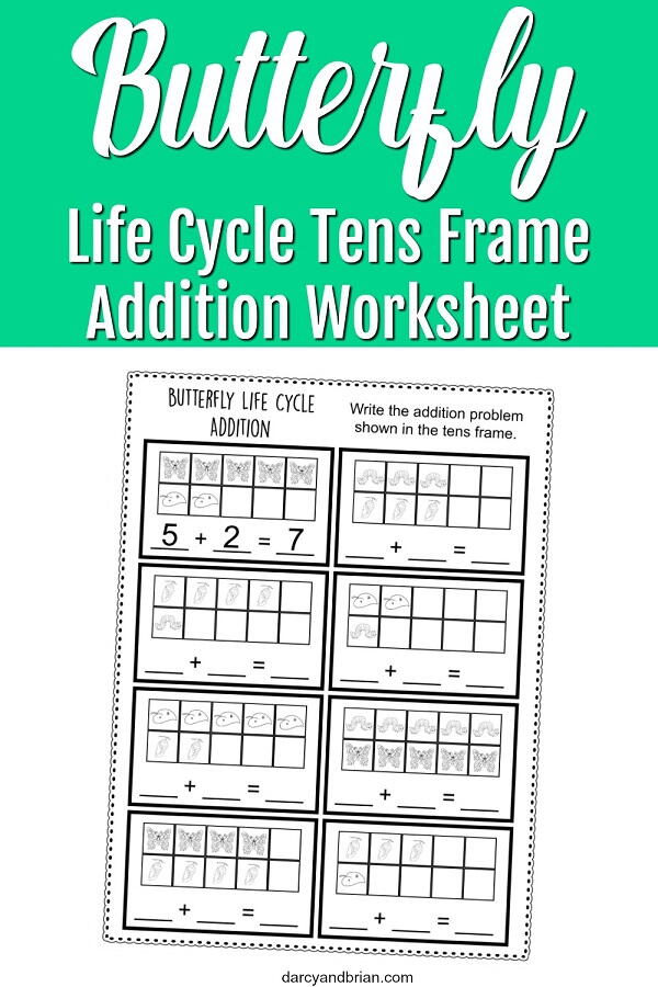 Butterfly Life Cycle Addition Ten Frame Printable For Kindergarten Math ...