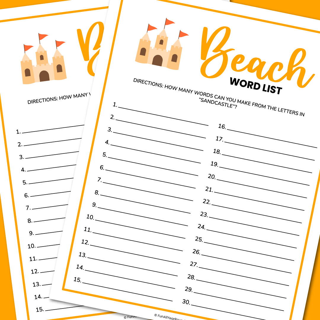Beach Word List | AllFreeKidsCrafts.com