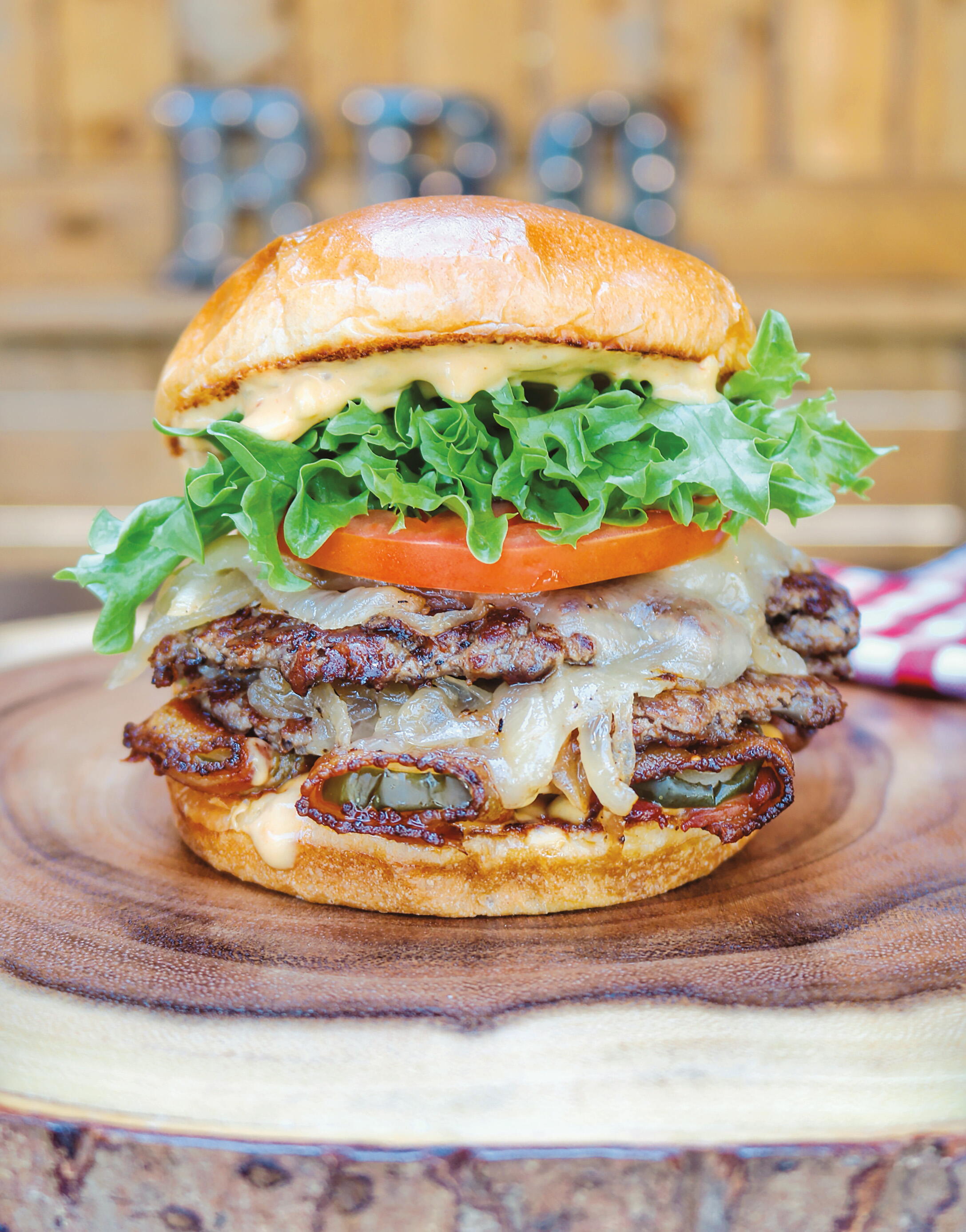 Double Cheeseburger with Bacon Wrapped Pickles | RecipeLion.com