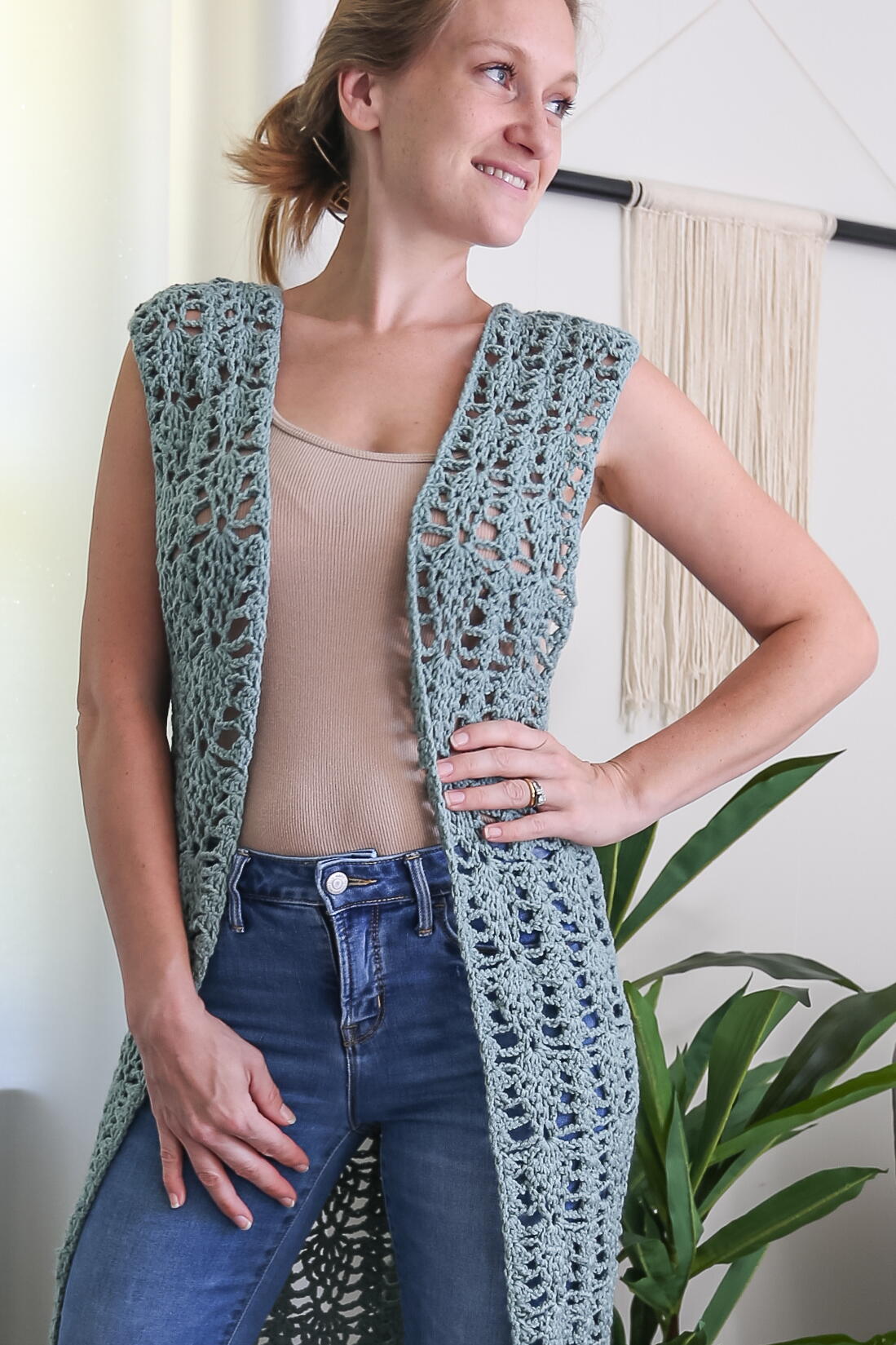Pineapple Duster Vest | AllFreeCrochet.com