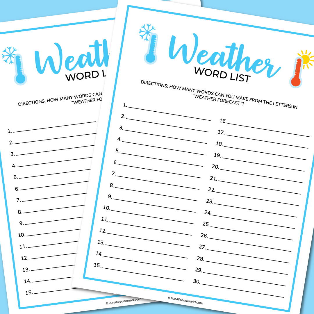 Weather Word List | AllFreePaperCrafts.com