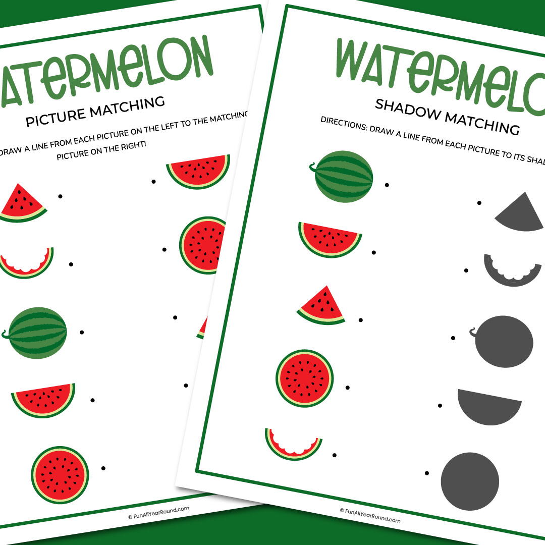 Watermelon Matching Worksheets | AllFreeKidsCrafts.com