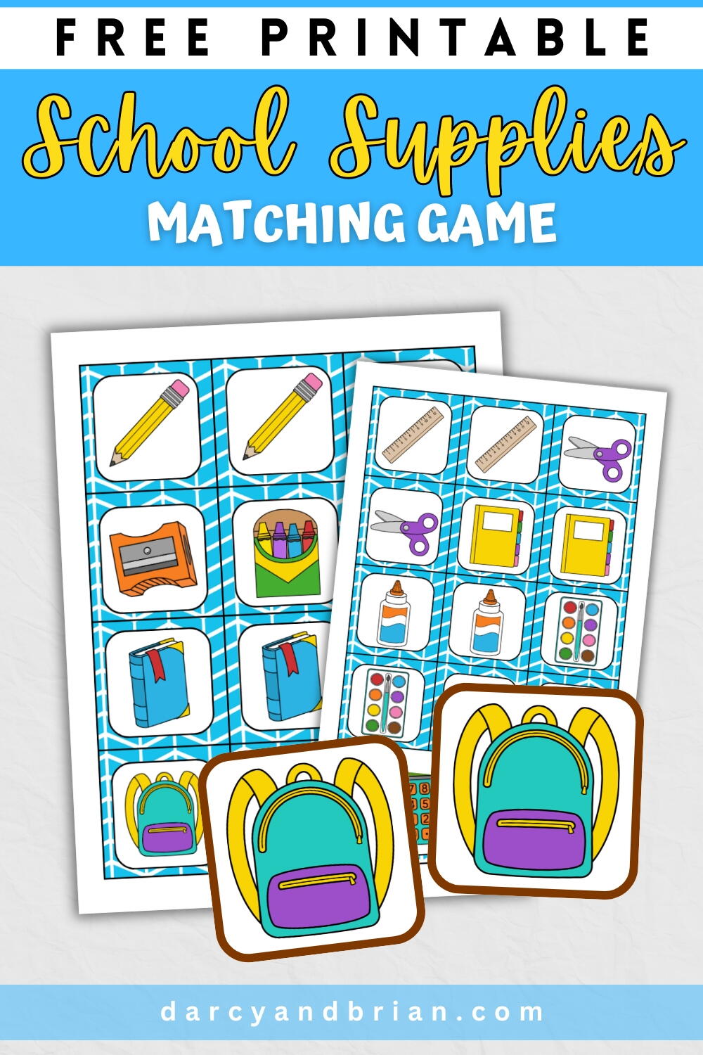 School Supplies Memory Game Printable | AllFreeKidsCrafts.com