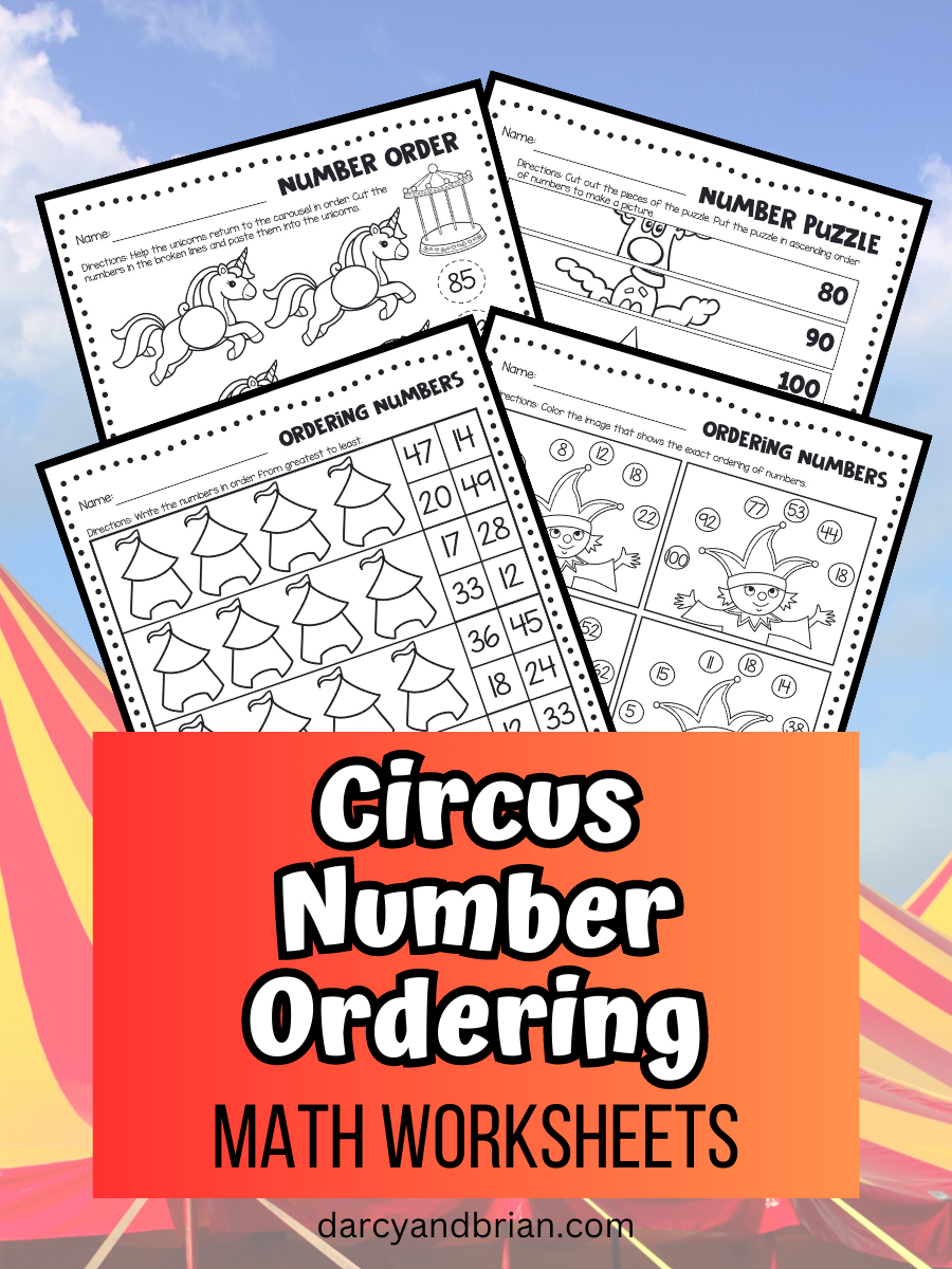 Circus Number Ordering Worksheets | AllFreePaperCrafts.com
