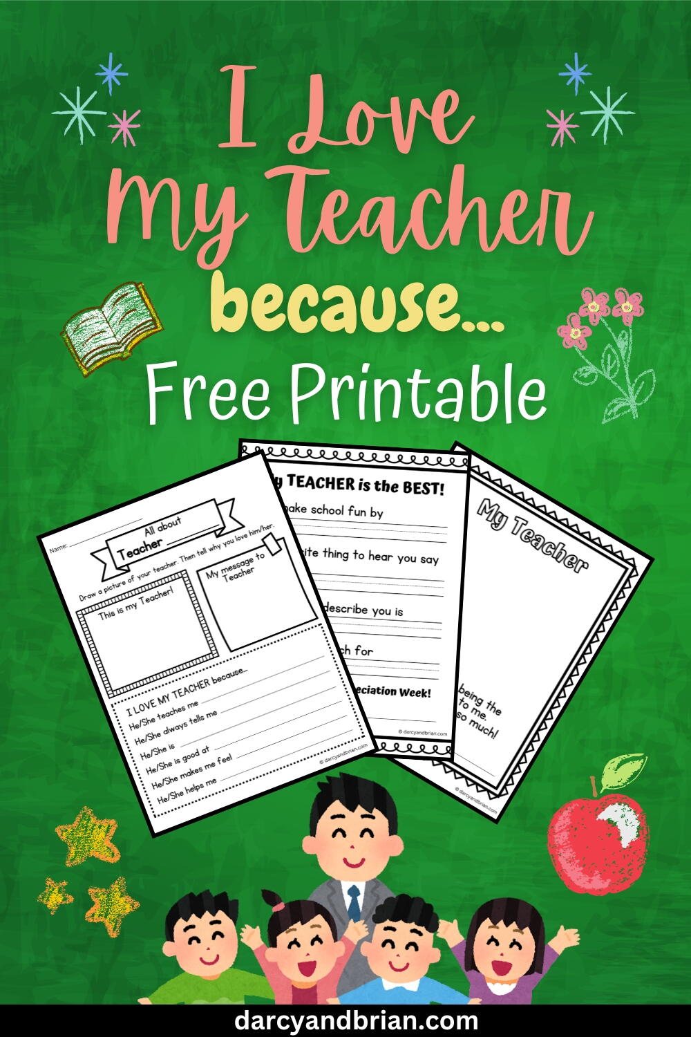 I Love My Teacher Because Free Printable | AllFreePaperCrafts.com