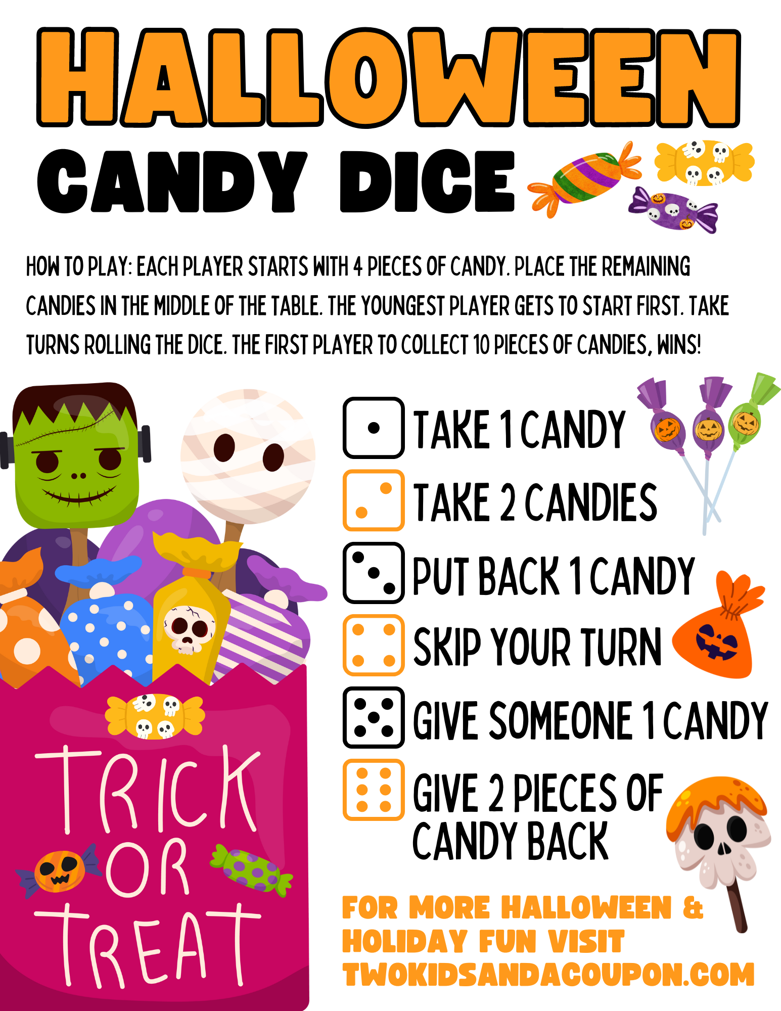 Free Printable Halloween Dice Game | DIYIdeaCenter.com