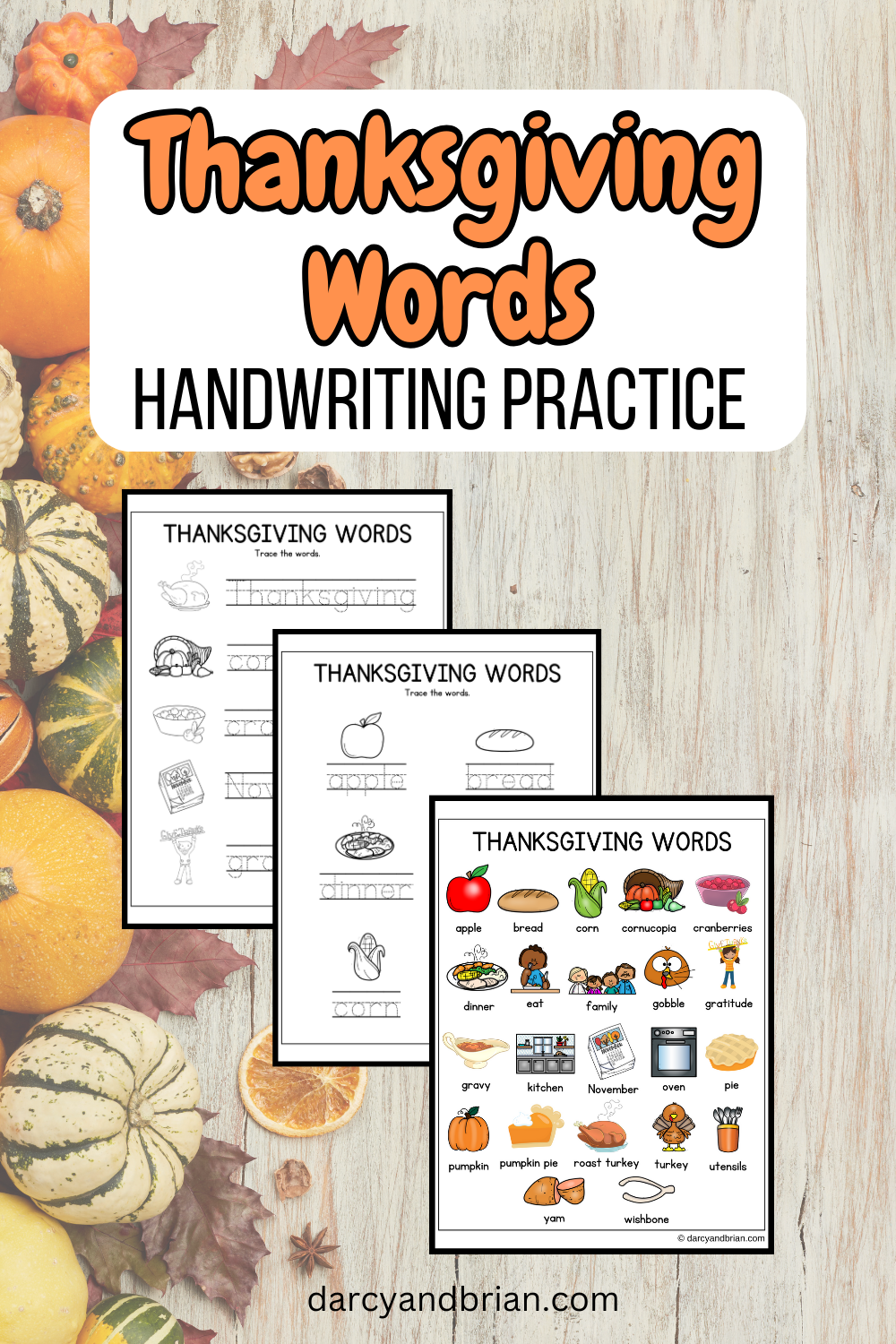 Thanksgiving Word List And Handwriting Practice | AllFreePaperCrafts.com