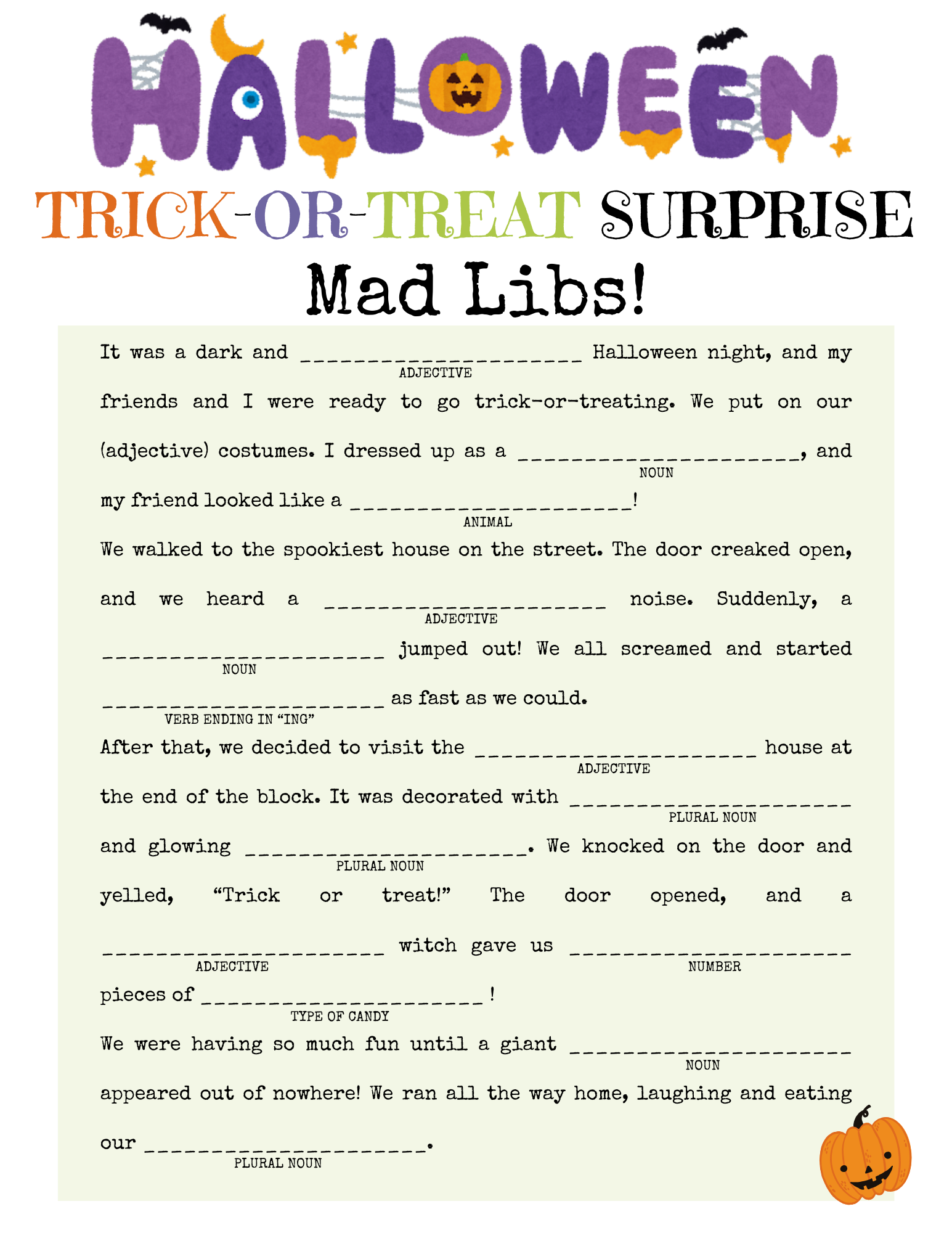 Free Printable Halloween Mad Libs | CheapThriftyLiving.com