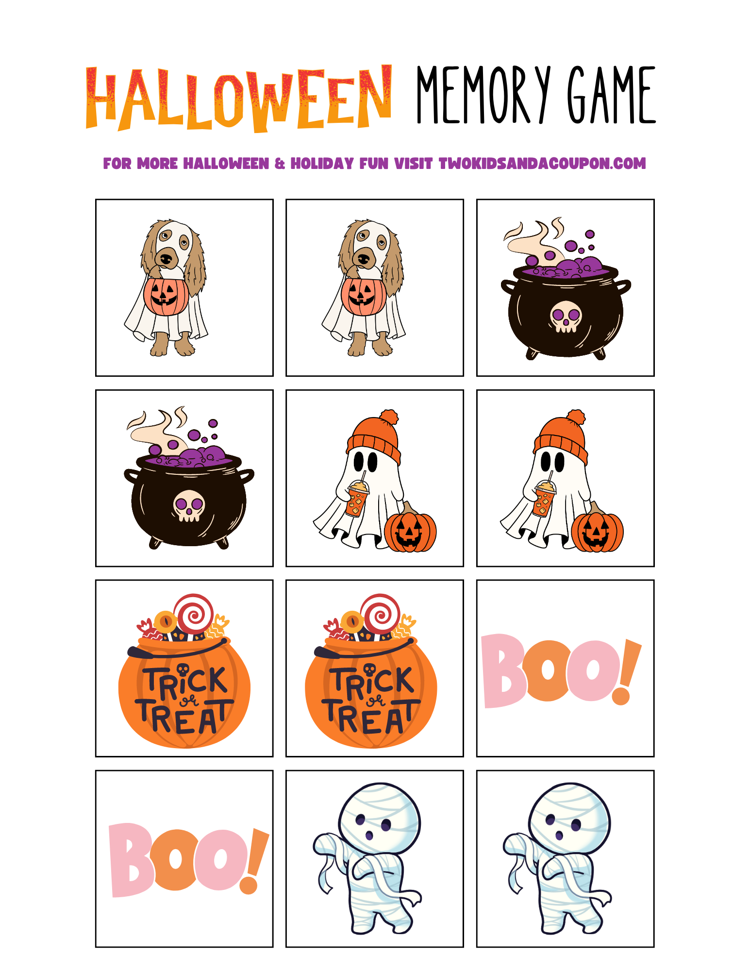 Free Printable Halloween Memory Game | CheapThriftyLiving.com