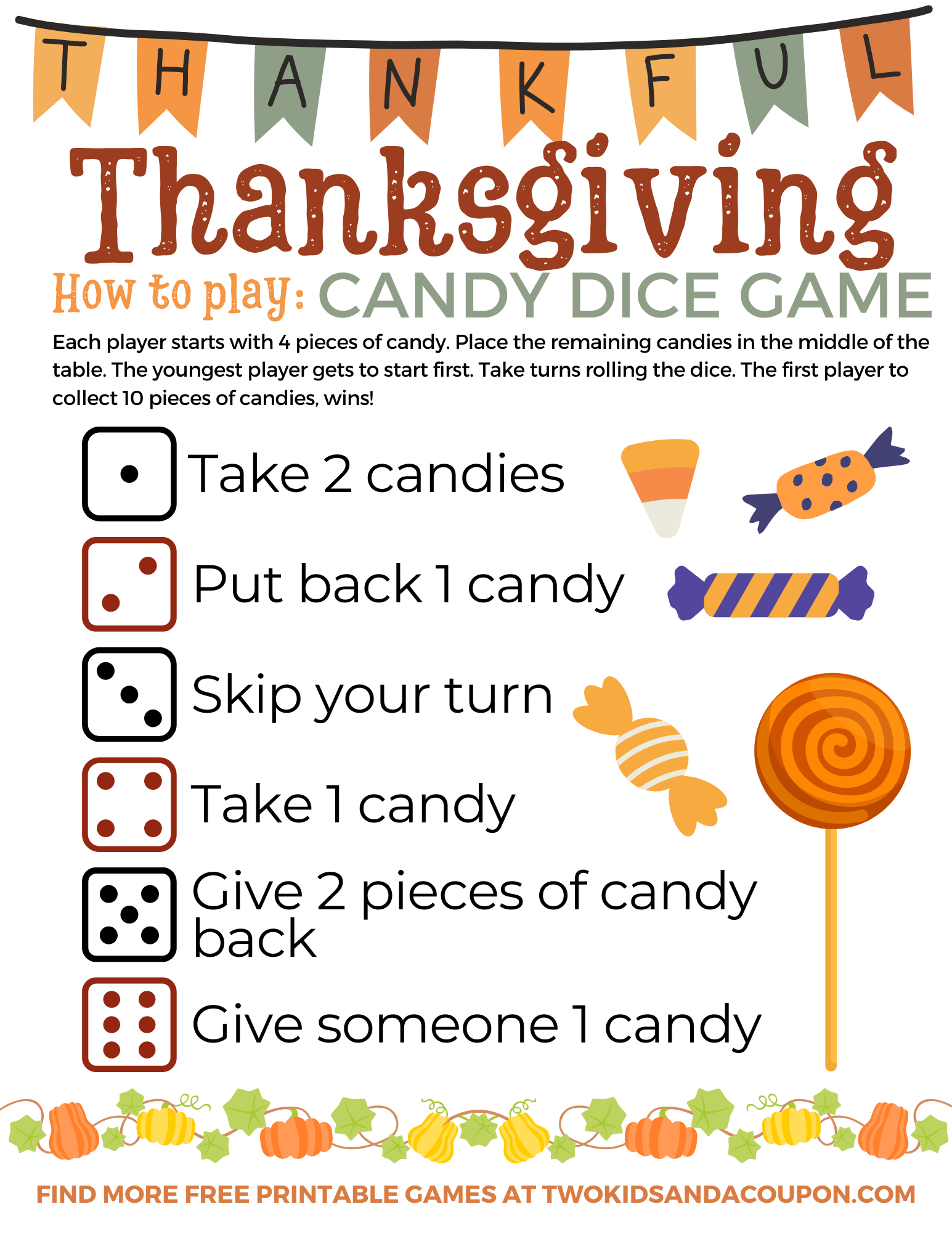 Free Printable Thanksgiving Dice Game | FaveCrafts.com