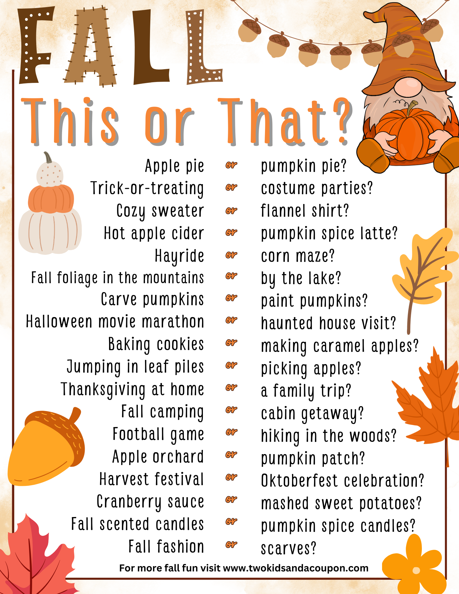 Free Printable Fall This Or That Game | AllFreeHolidayCrafts.com