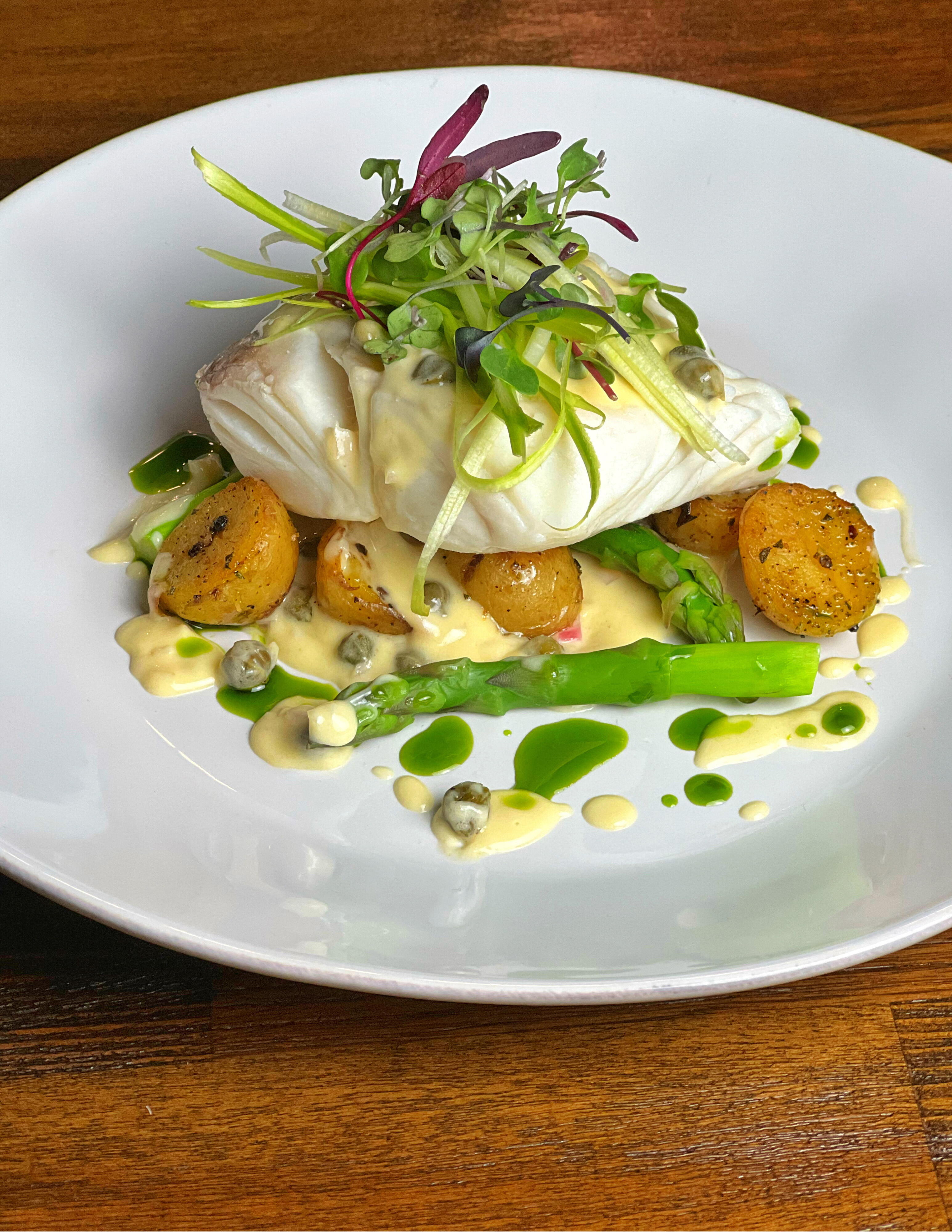 Poached Halibut with Vegetables and Lemon-Caper Beurre Blanc ...