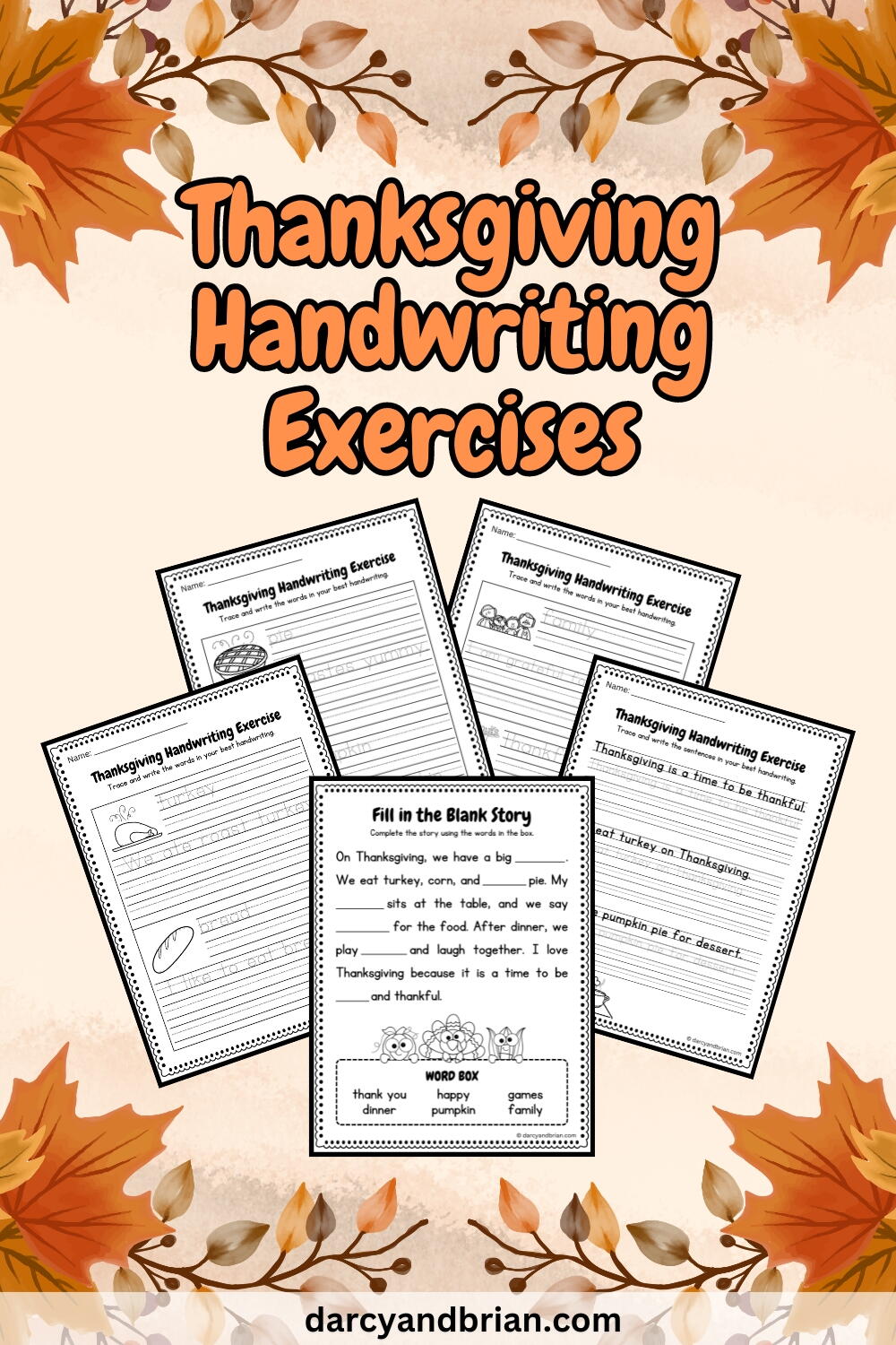 Thanksgiving Handwriting Worksheets | AllFreePaperCrafts.com