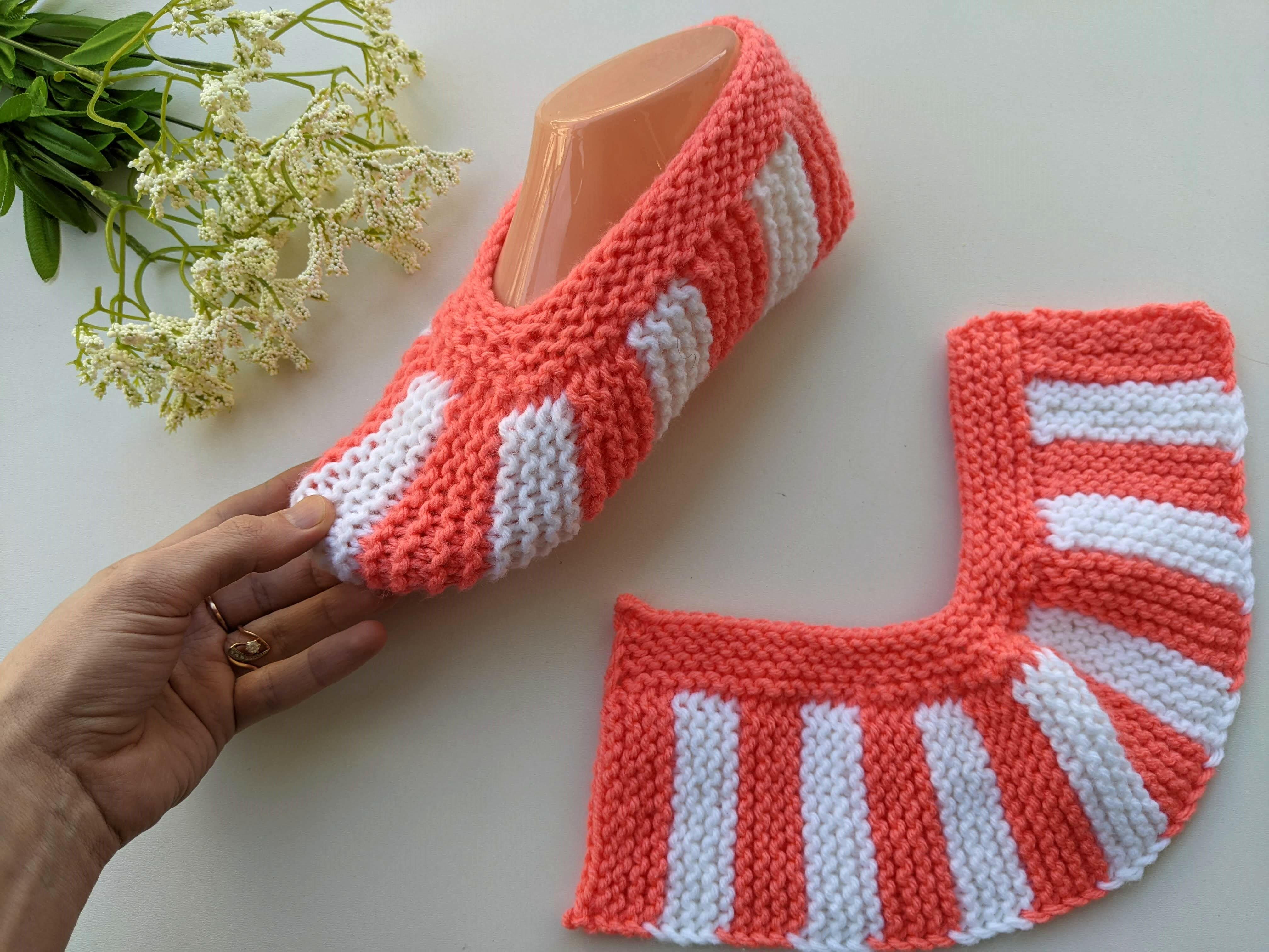 Flat Knit Striped Slippers Socks | AllFreeKnitting.com
