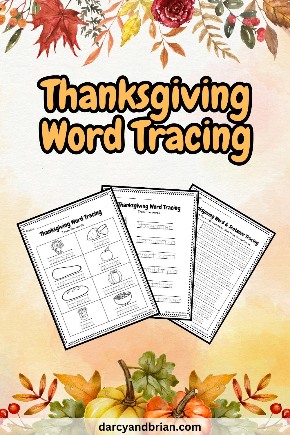 Thanksgiving Word Tracing | AllFreeKidsCrafts.com