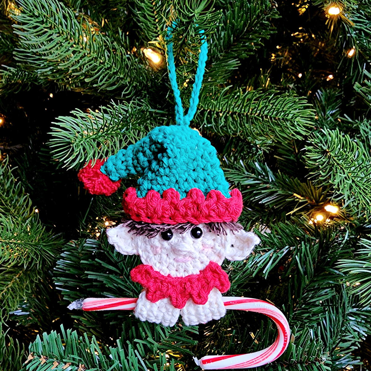 Crochet Elf Candy Cane Holder Ornament | AllFreeCrochet.com