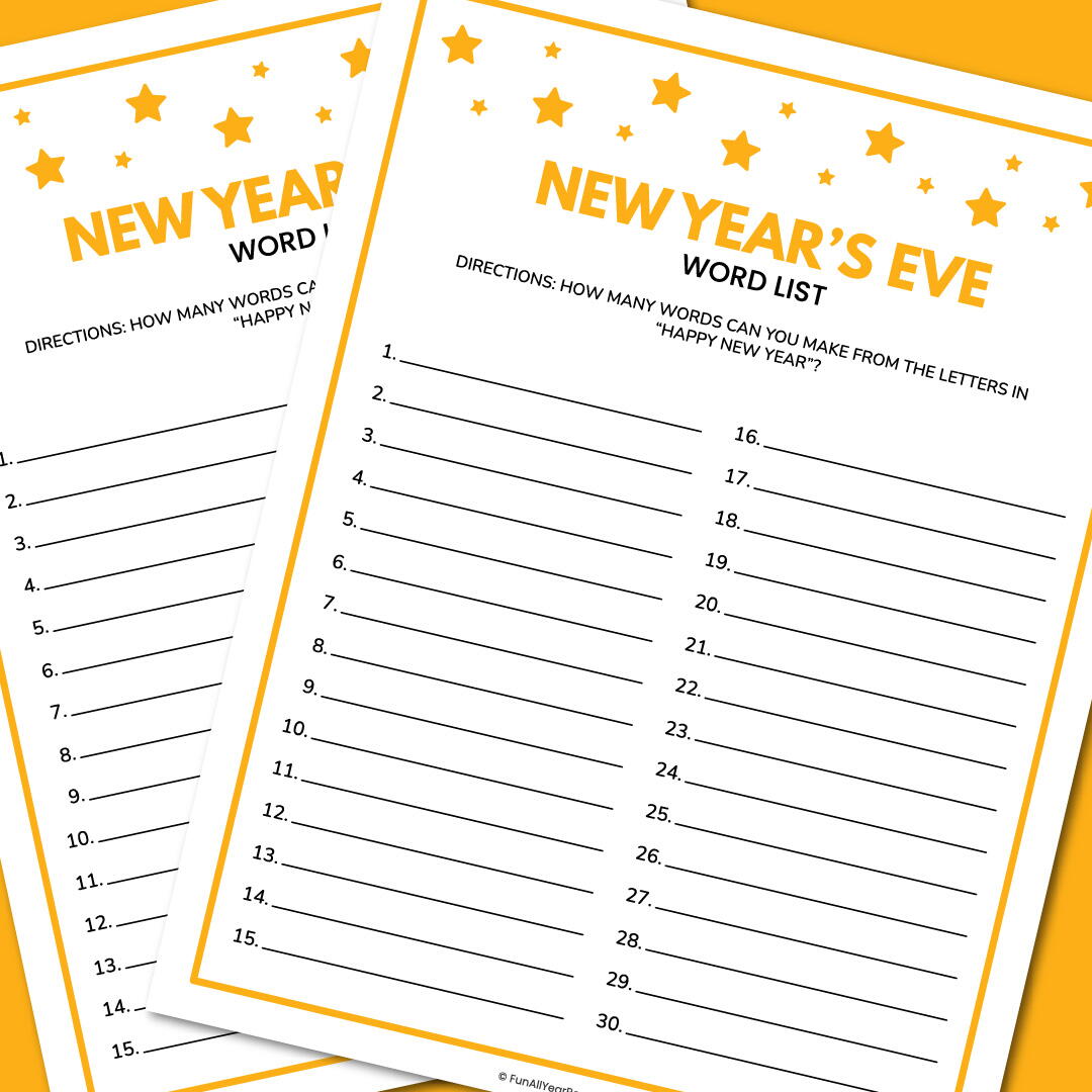 New Year’s Eve Word List | AllFreeKidsCrafts.com