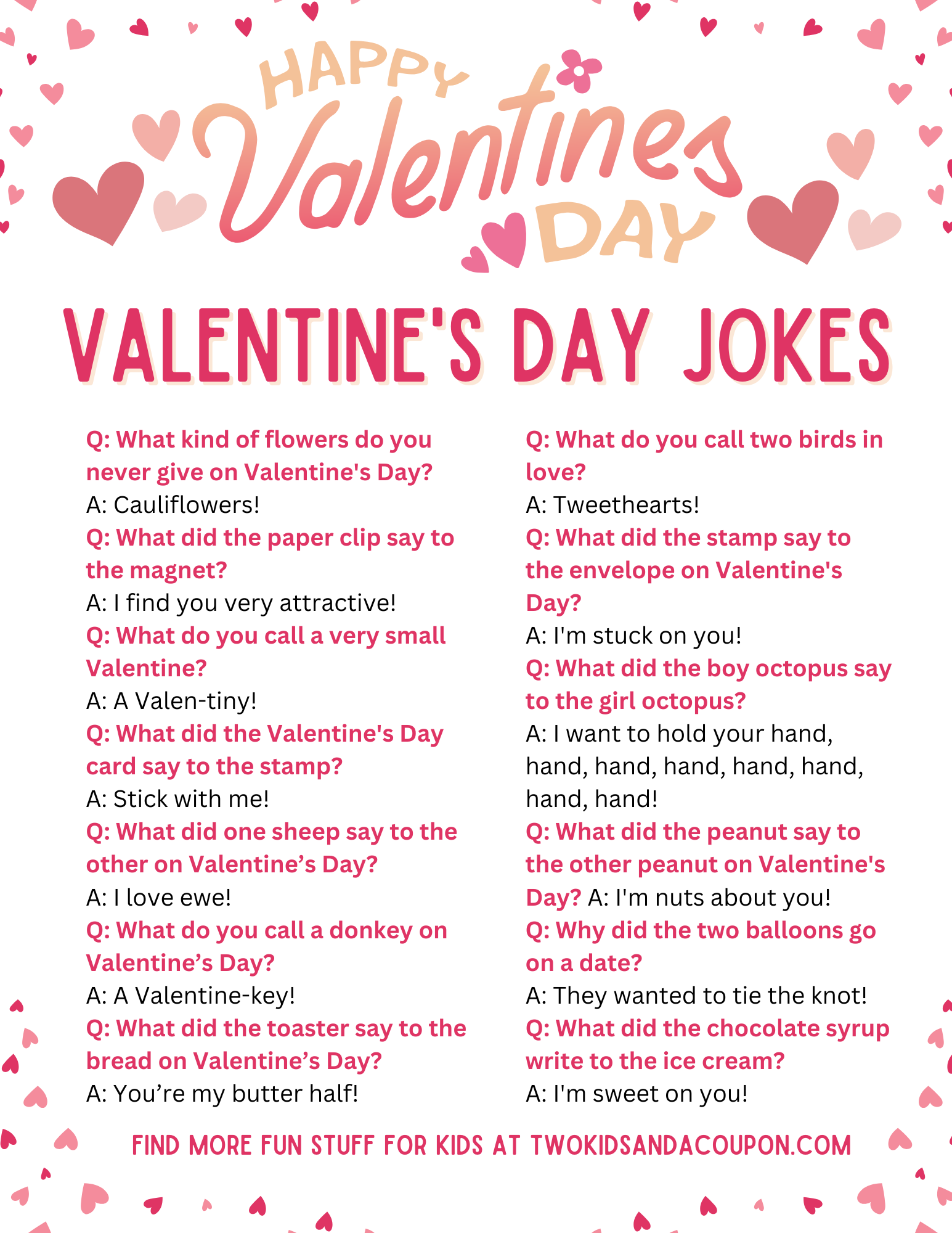 Free Printable Valentine’s Day Jokes | AllFreePaperCrafts.com