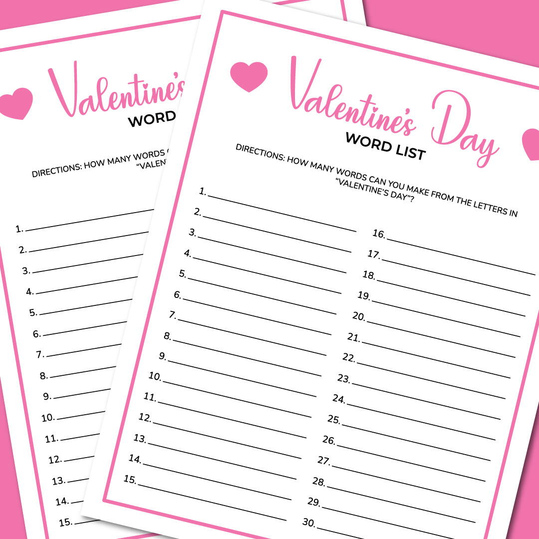 Valentine’s Day Word List | AllFreeKidsCrafts.com