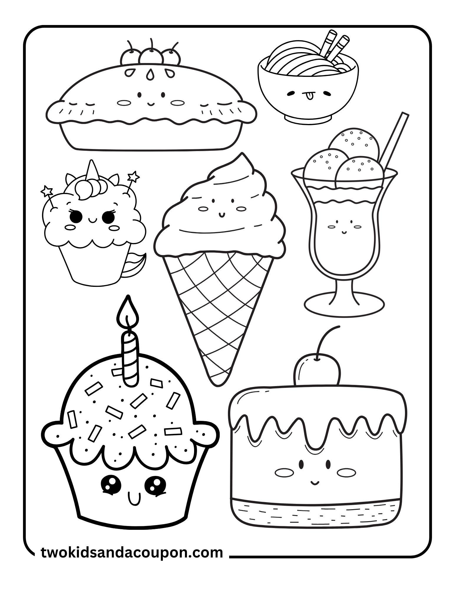 4 Cute Kawaii Snacks Coloring Pages | CheapThriftyLiving.com