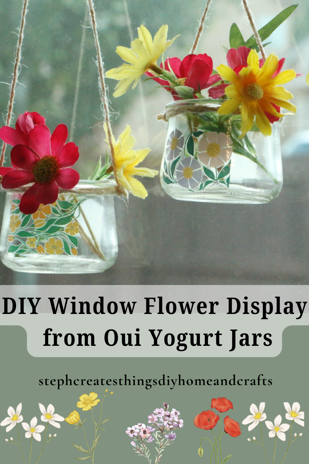 Transforming Oui Yogurt Jars: Creating A Window Hanging Flower Display ...