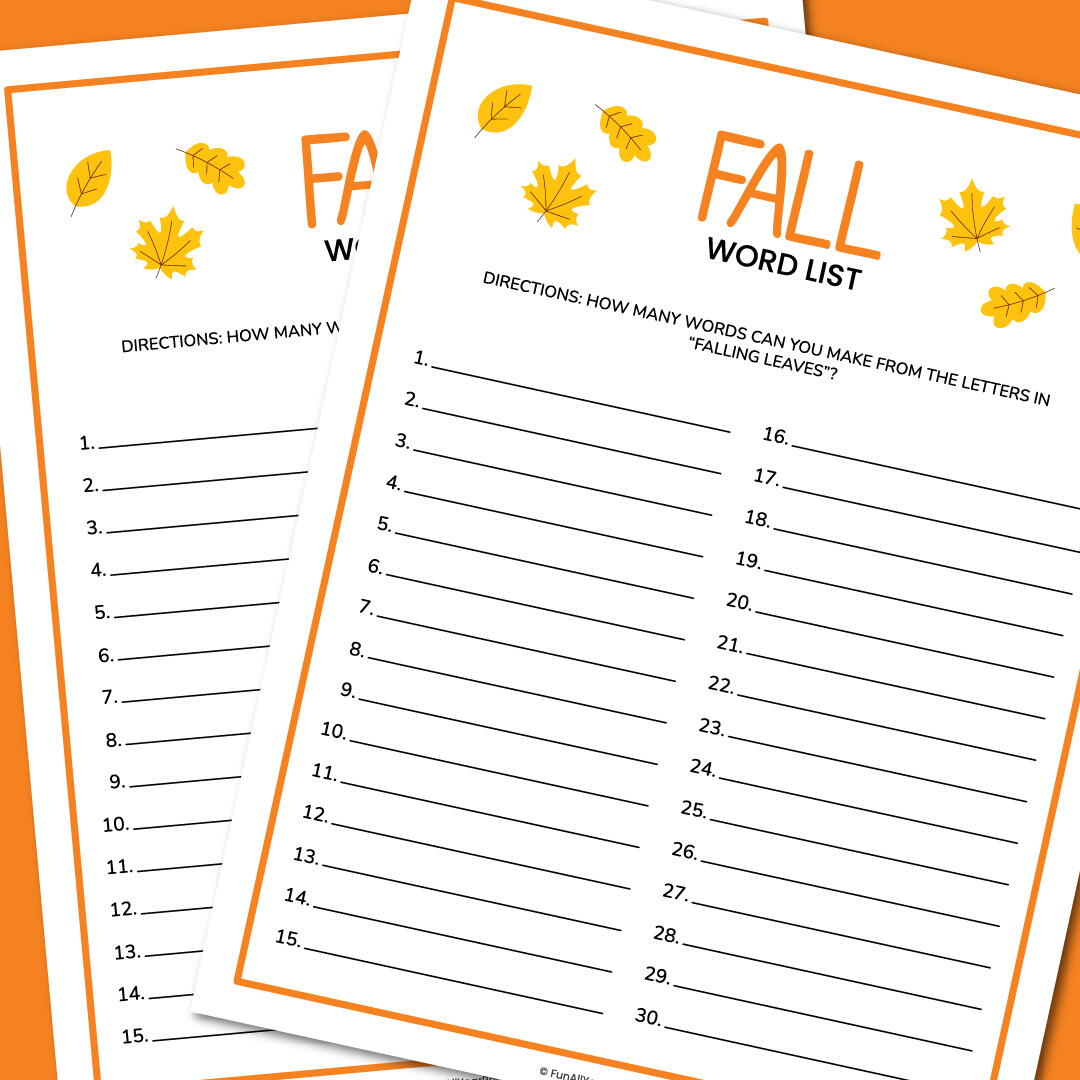 Fall Word List | AllFreeKidsCrafts.com