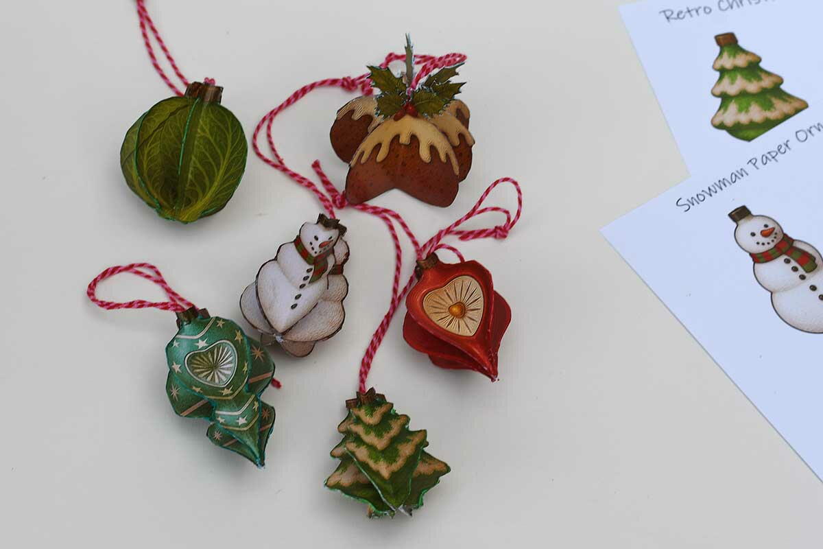 Printable Retro 3d Christmas Ornaments | AllFreePaperCrafts.com