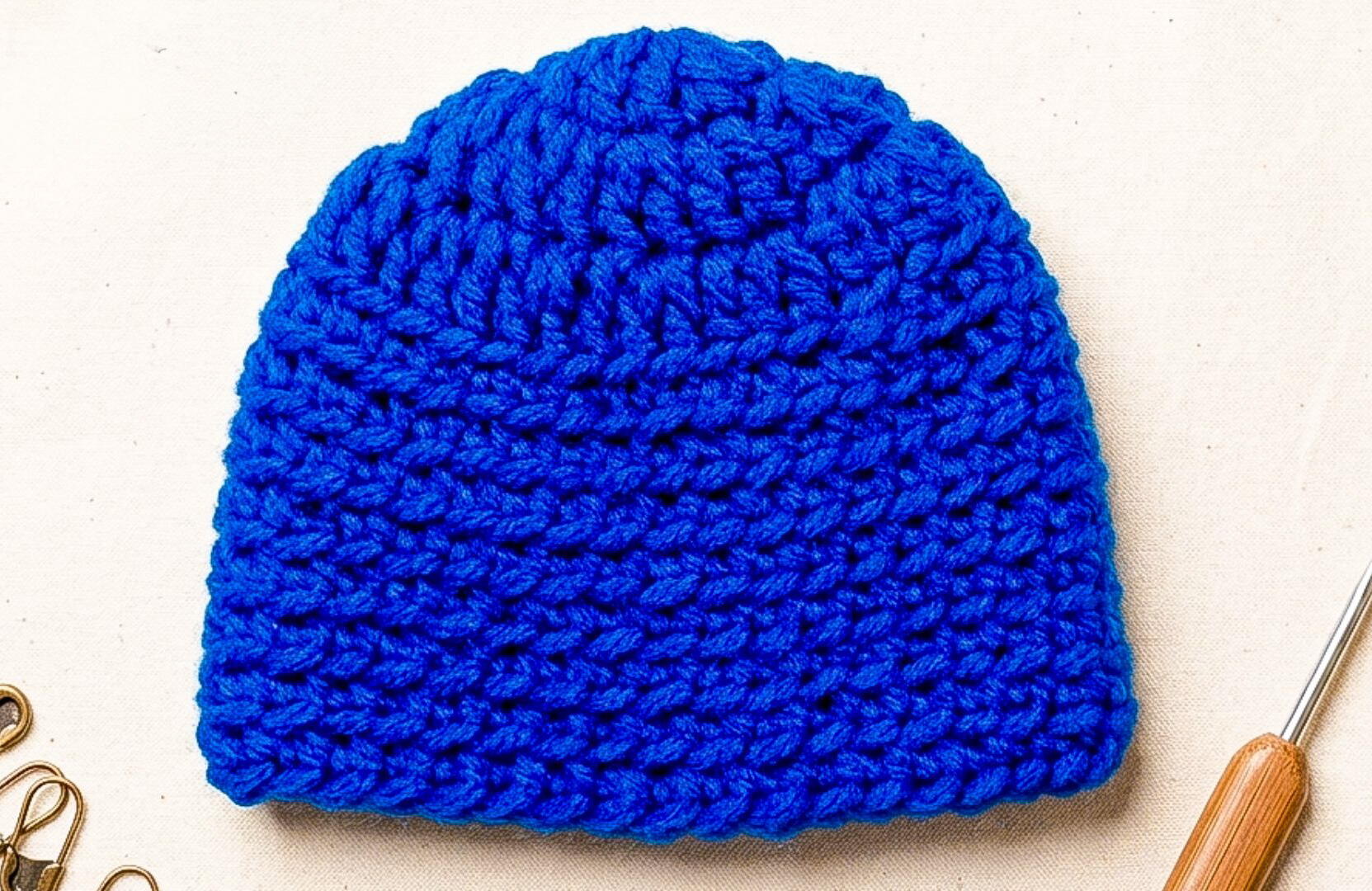 One Hour Cobalt Ridge Crochet Beanie With Bulky Yarn | AllFreeCrochet.com