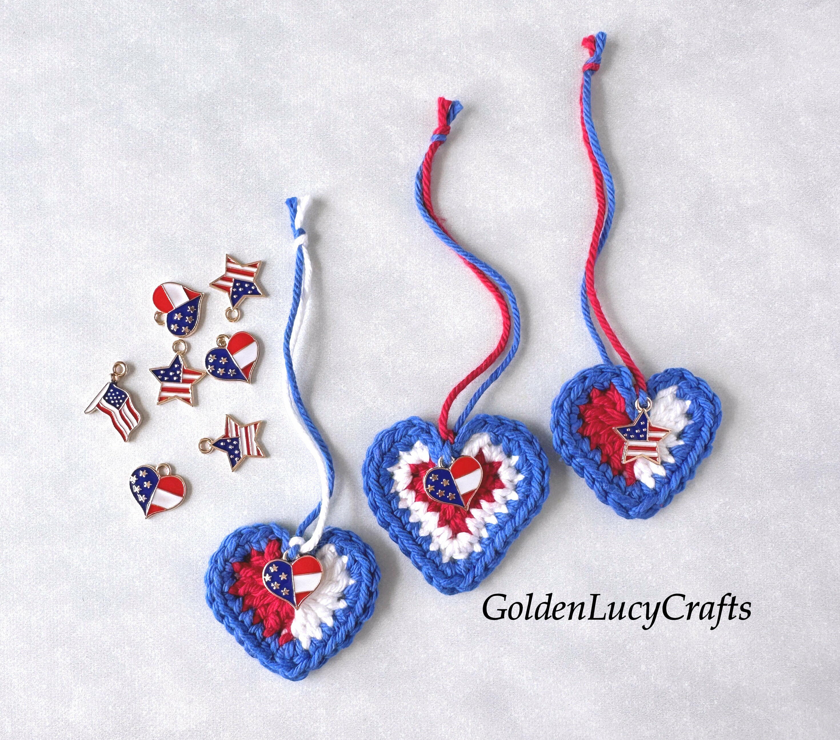 Red, White, And Blue Heart Ornaments | AllFreeCrochet.com